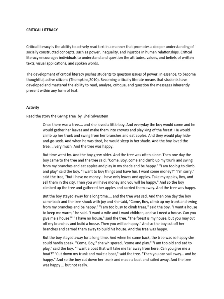 Critical Literacy | PDF | Reading Comprehension | Literacy
