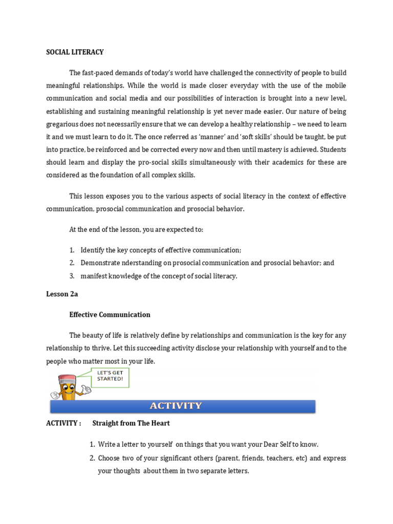 Social Literacy | PDF | Nonverbal Communication | Communication
