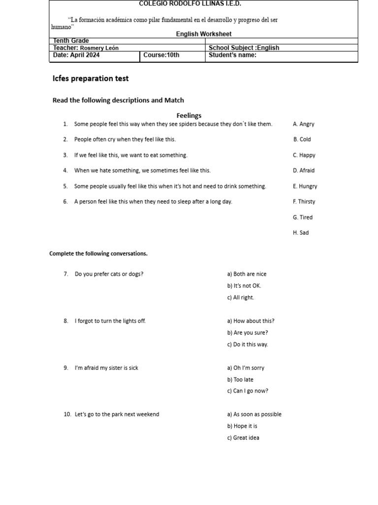 Icfes Preparation Test 10th | PDF