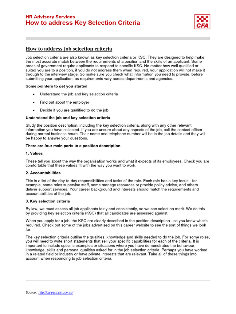 Addressing Key Selection Criteria Guide | PDF | Information | Experience