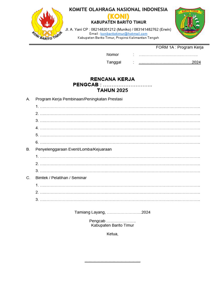 Form 1 Program Kerja Data Base Cabor | PDF