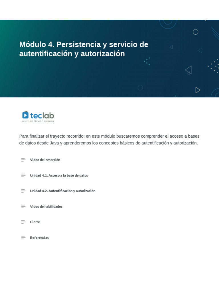 Módulo 4. Persistencia y Servicio de Autentificación y Autorización | Descargar gratis PDF | Mi ...