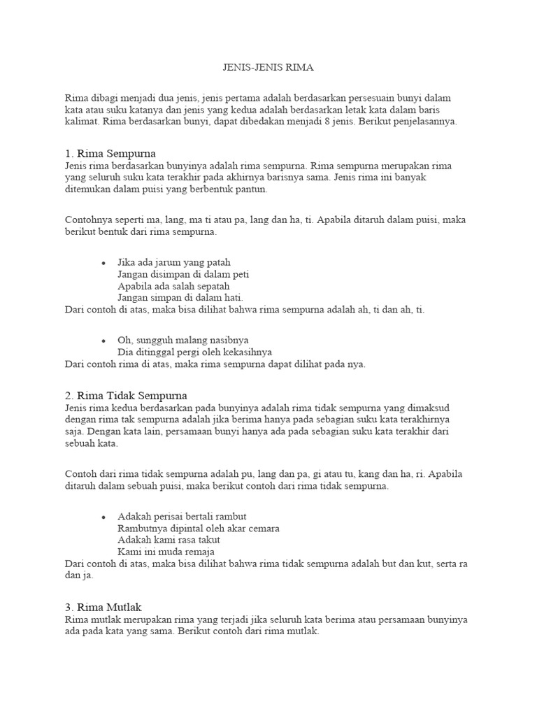 Jenis Rima | PDF | Kajian Bahasa Asing | Puisi