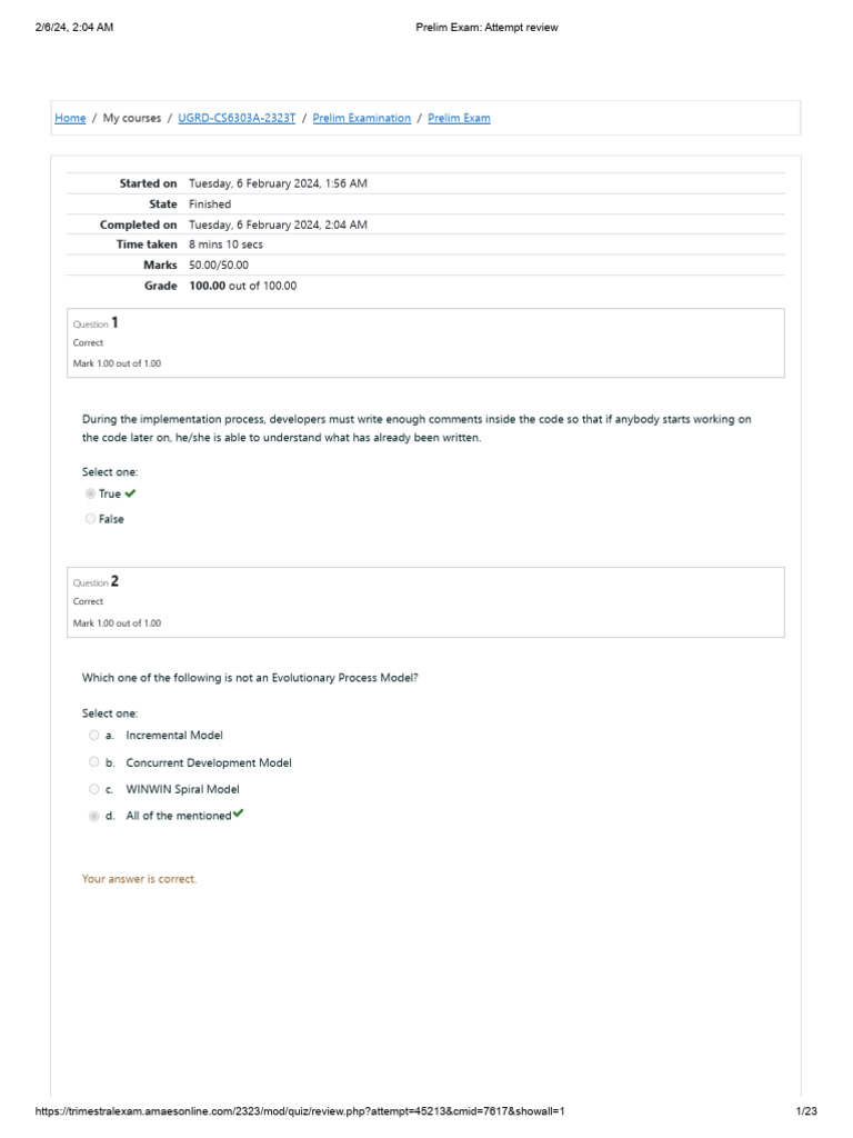 Prelim Exam Software Engineering 1 2323 | PDF | Software Testing | Software
