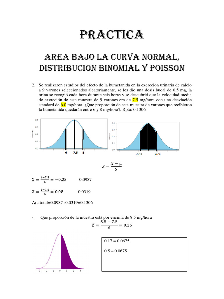 Práctica Area Bajo La Curva Normal, Binomial y Poisson (4) TAREA | PDF | Distribución de veneno ...