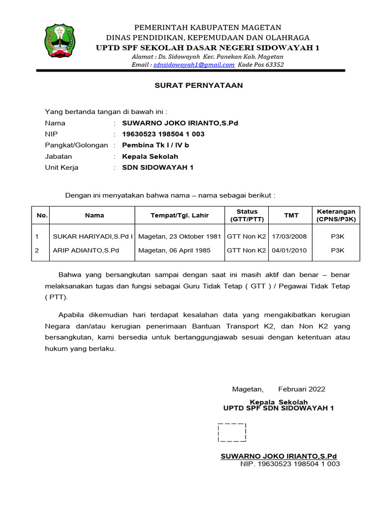 Contoh Surat Pernyataan Transport 2022 | PDF