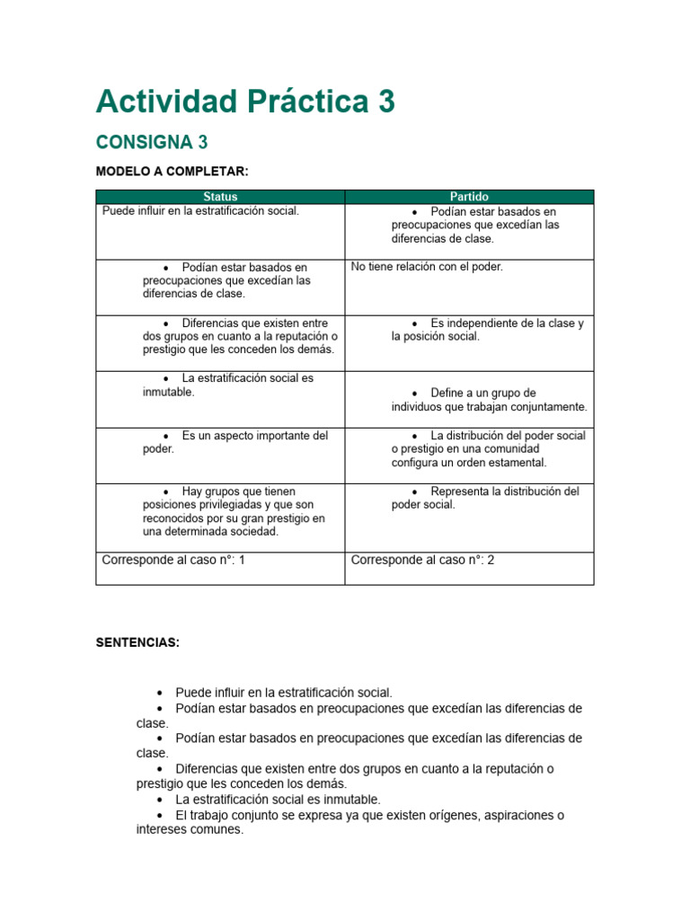 Ap3 - Consigna 3 (1) Sociologia | PDF | Estratificación social | Estatus social