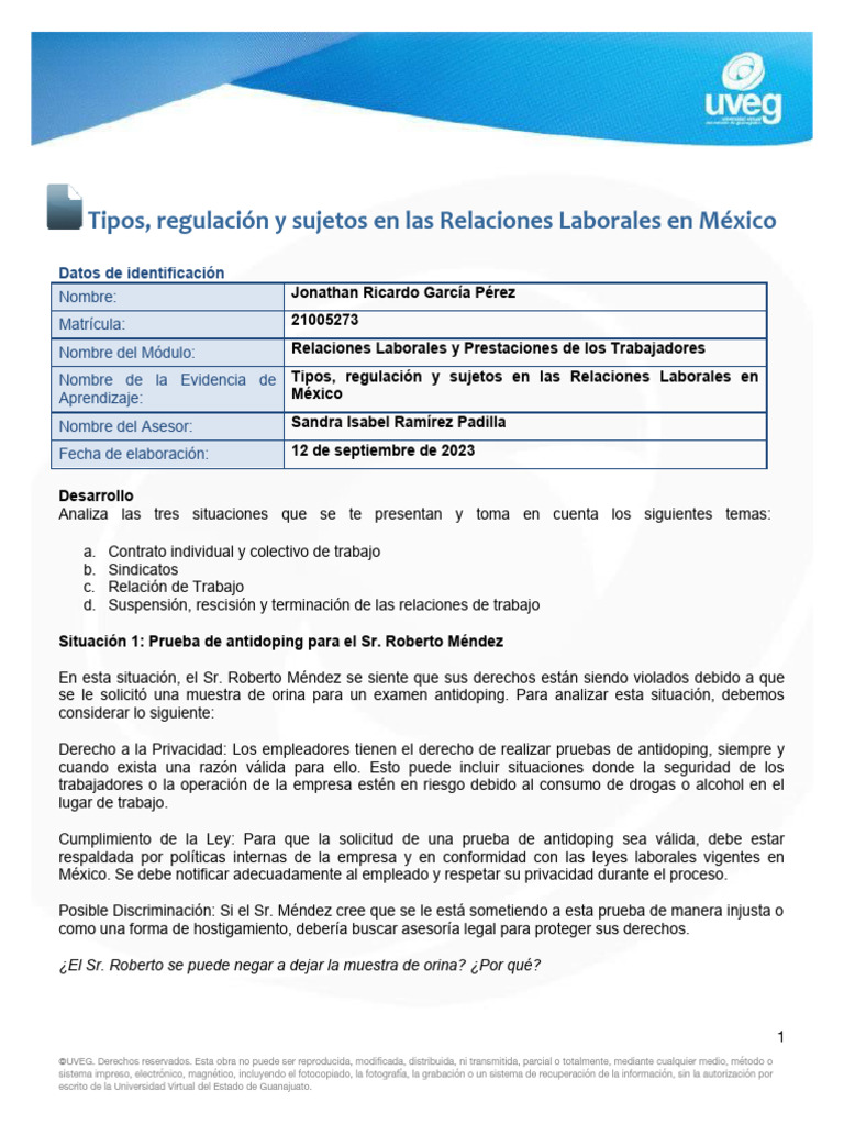 Garcia Jonathan Relaciones LaboralesMX | PDF | Derecho laboral | Sindicato