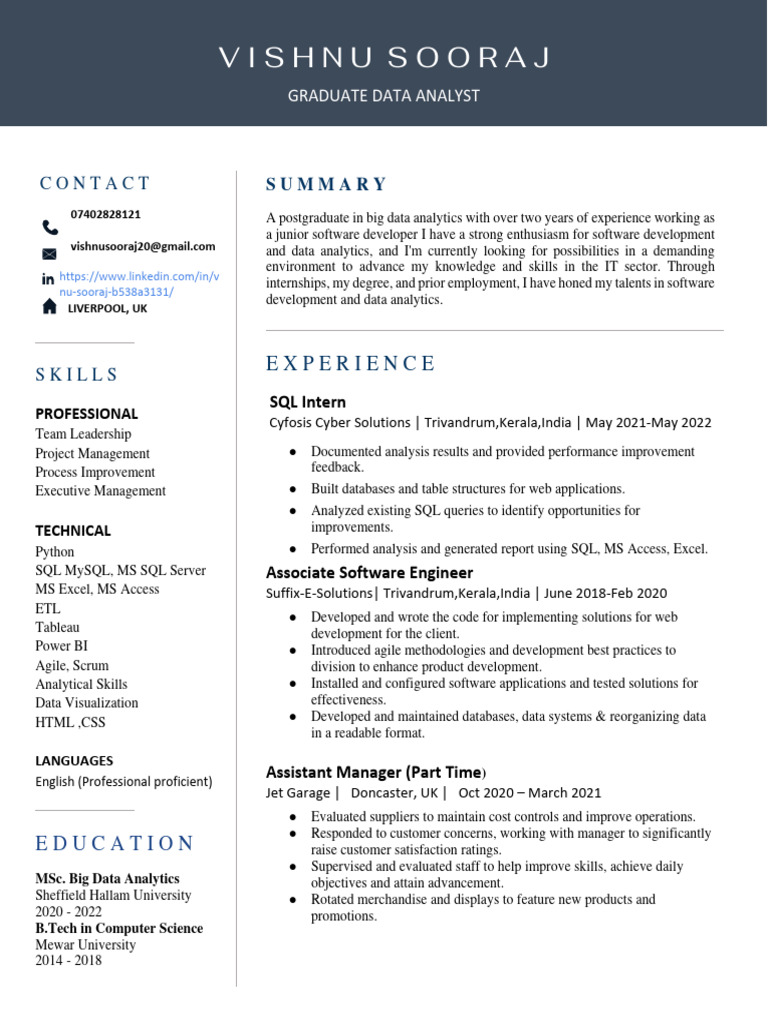 Vishnu Resume | PDF | Microsoft Access | Data