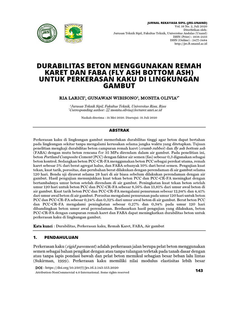 Durabilitas Beton Menggunakan Remah Karet Dan FABA | PDF