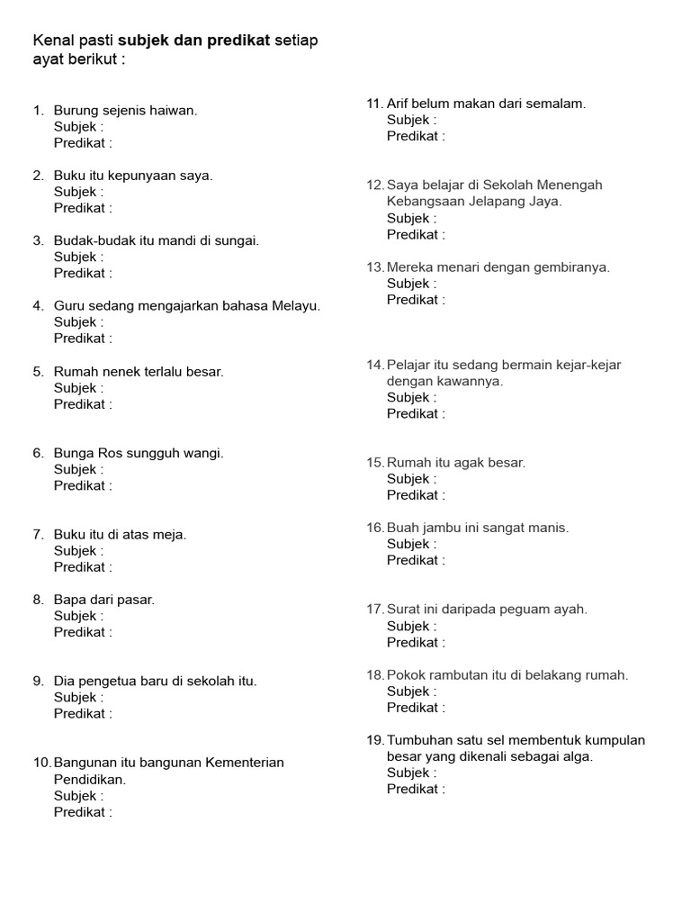 Latihan Subjek Dan Predikat | PDF