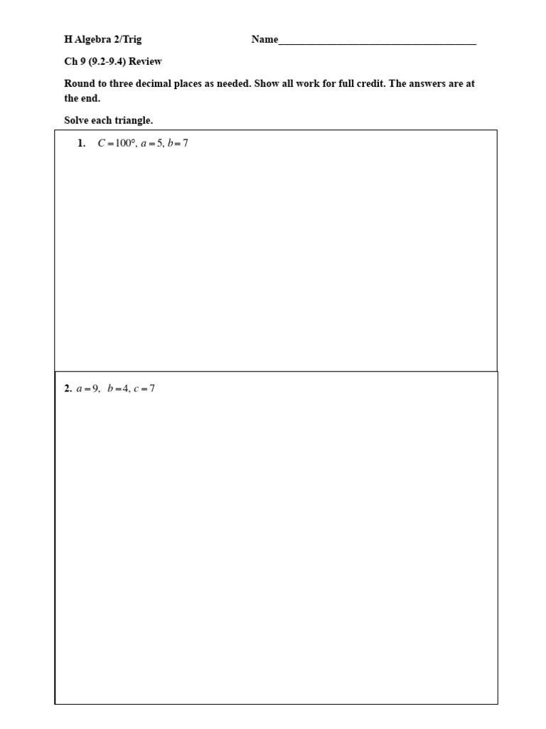 Algebra 2/Trig Chapter 9 Review | PDF
