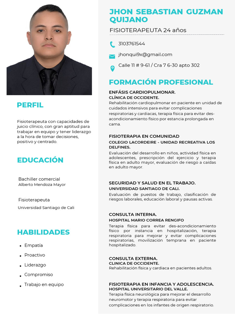 Hoja de Vida Jhon Guzman PDF | PDF | Terapia física | Cuidado de la salud