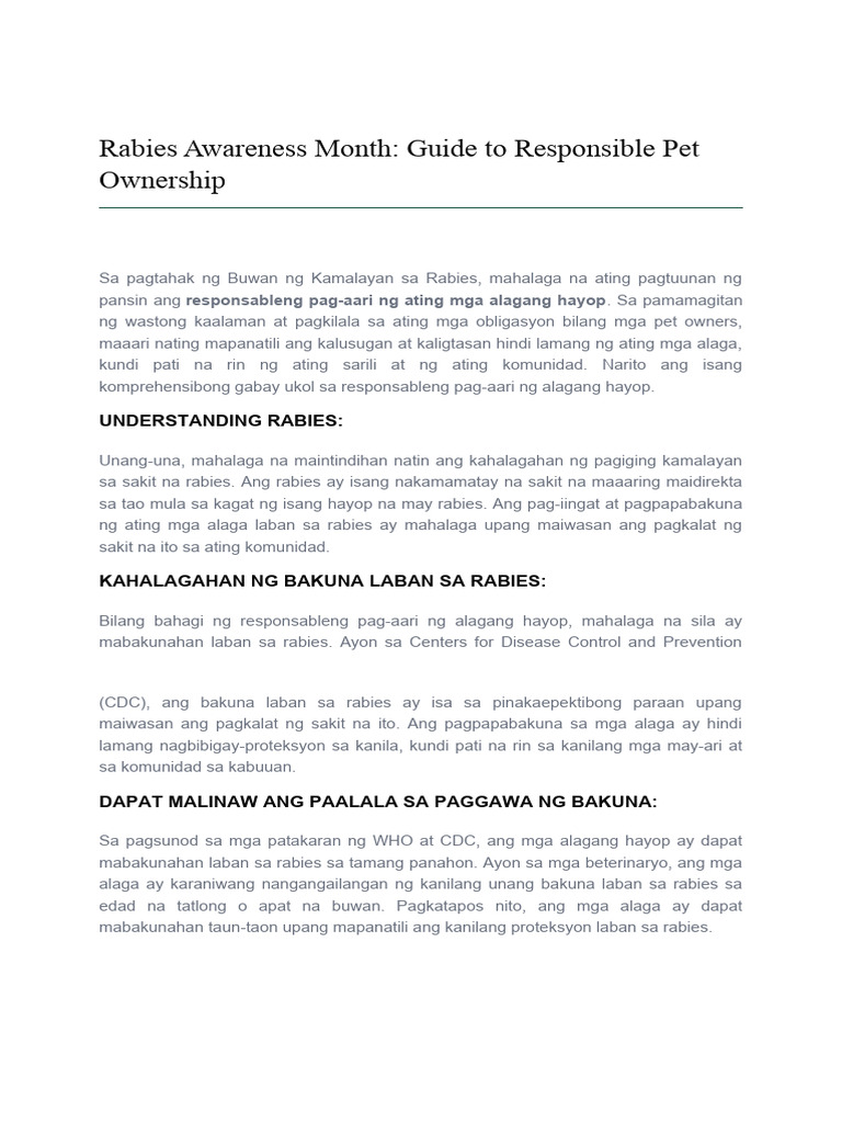 Rabies Awareness Month | PDF