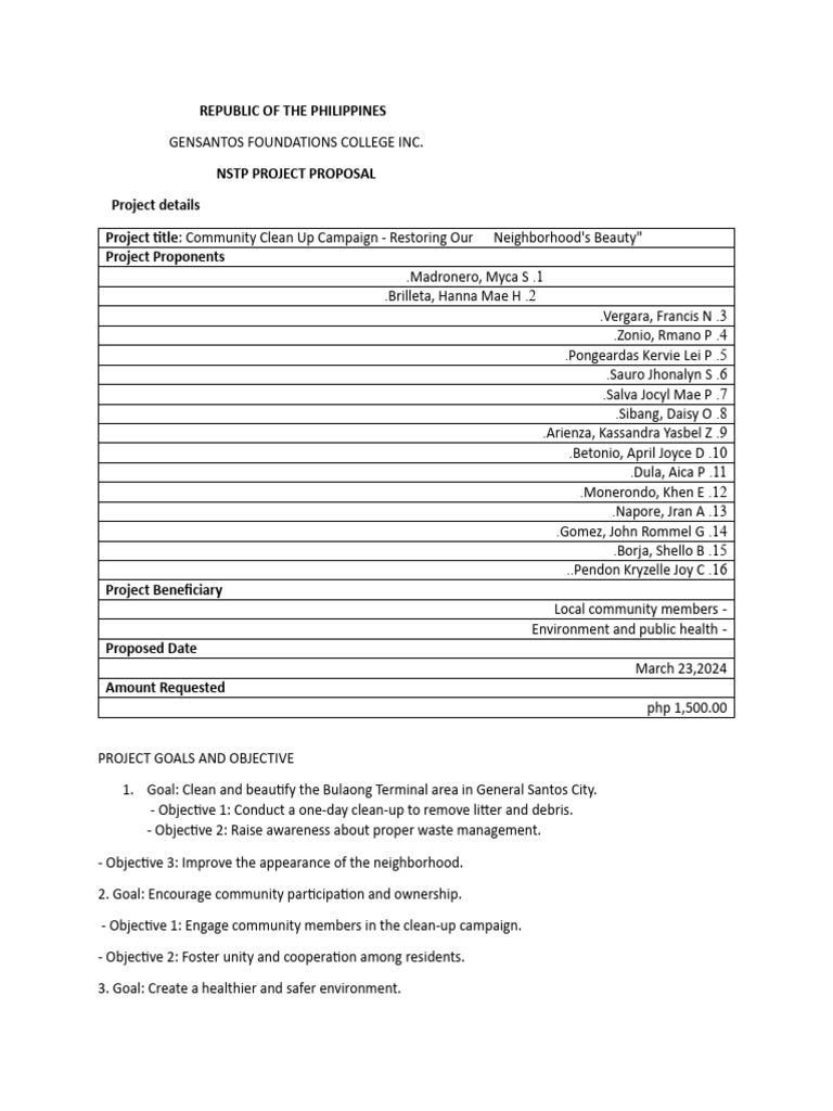 NSTP Project Proposal G 1 | PDF | Environmental Remediation | Waste