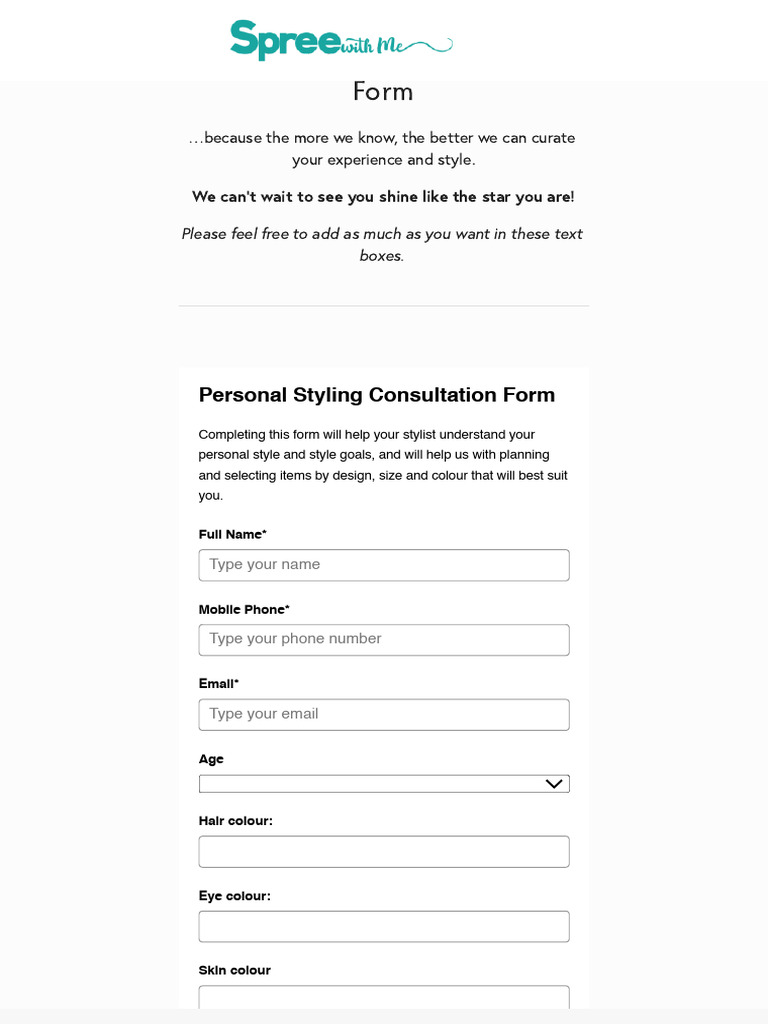 Personal Styling Consultation Form | PDF