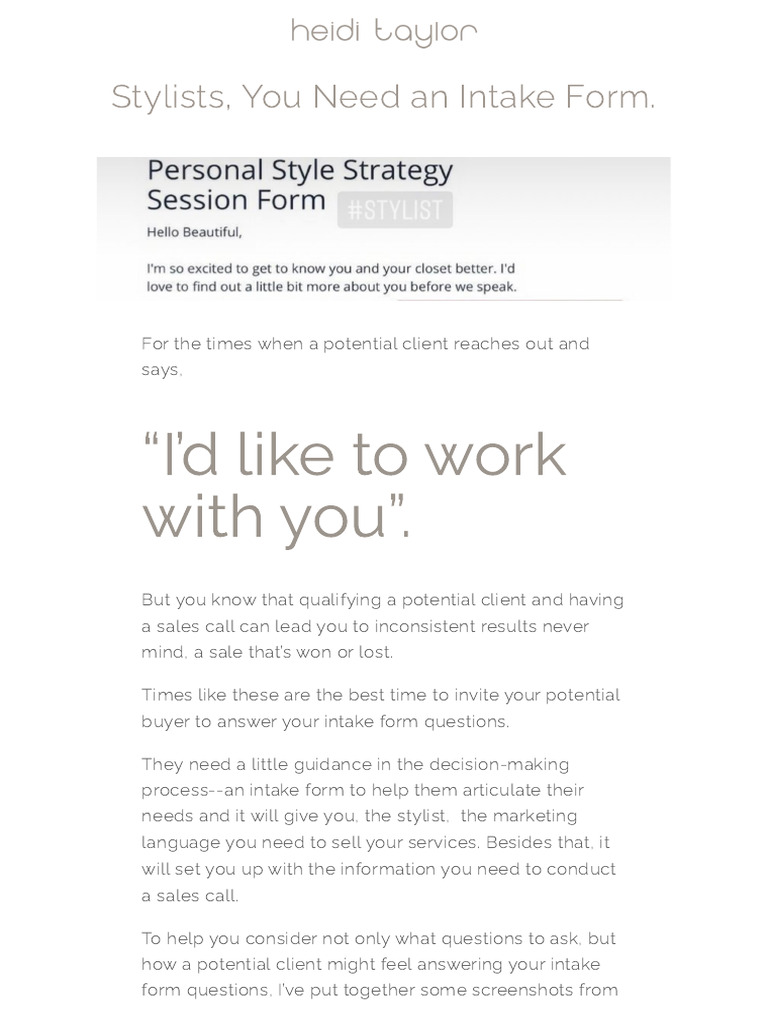 Stylists, You Need An Intake Form. - Heidi Taylor | PDF
