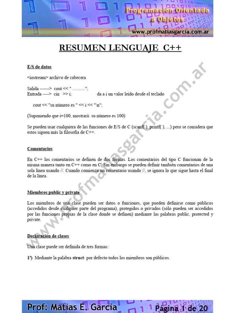 Resumen C++ | Descargar gratis PDF | C ++ | Puntero (Programación de computadora)