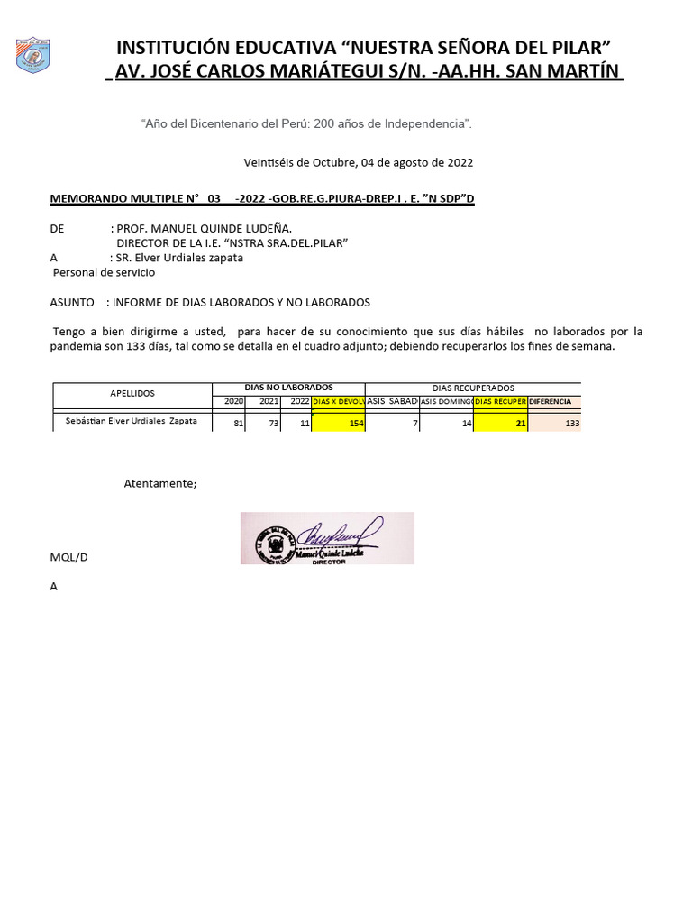 Memo Dias eVELIO22 | PDF | Perú | América del Sur