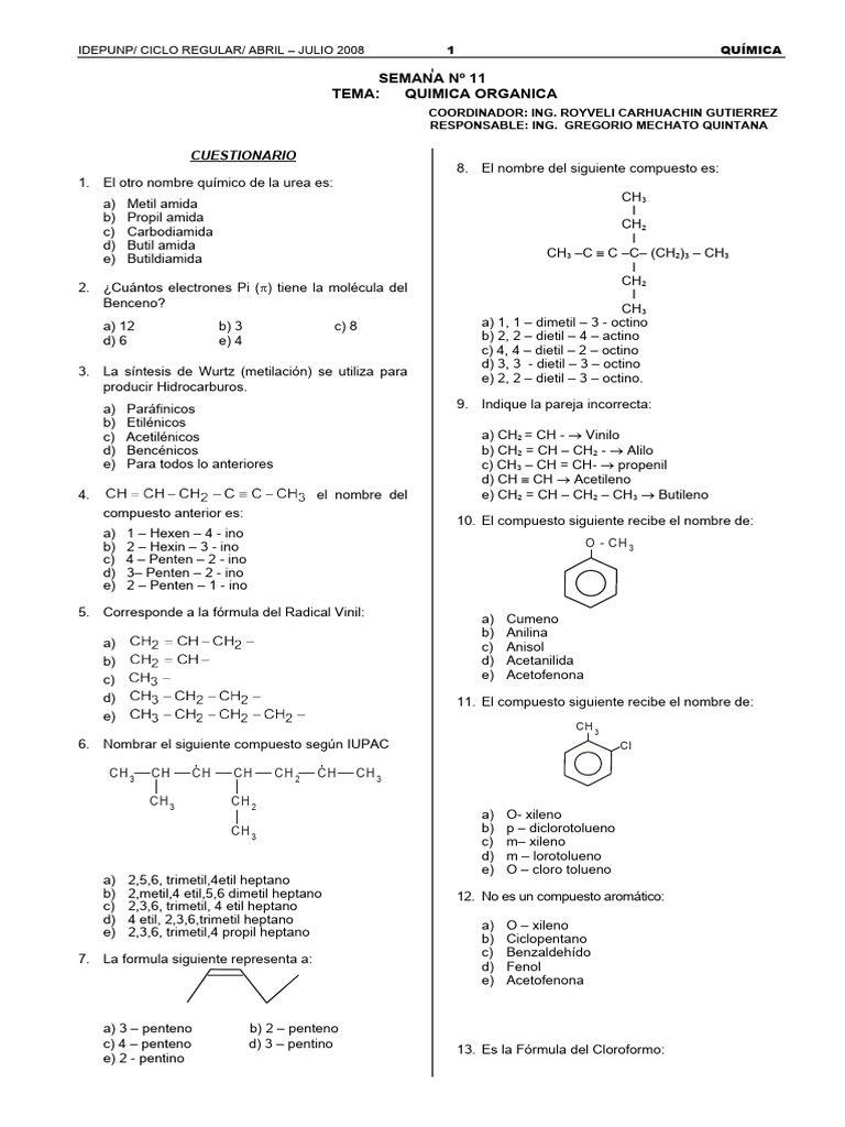 Quimica 11 Royvei Carhuachin G | PDF | Ácido carboxílico | Aldehído