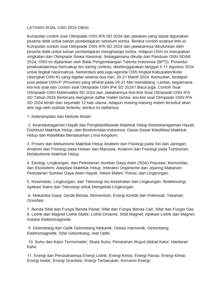 Latihan Soal Osn 2024 Diksi | PDF