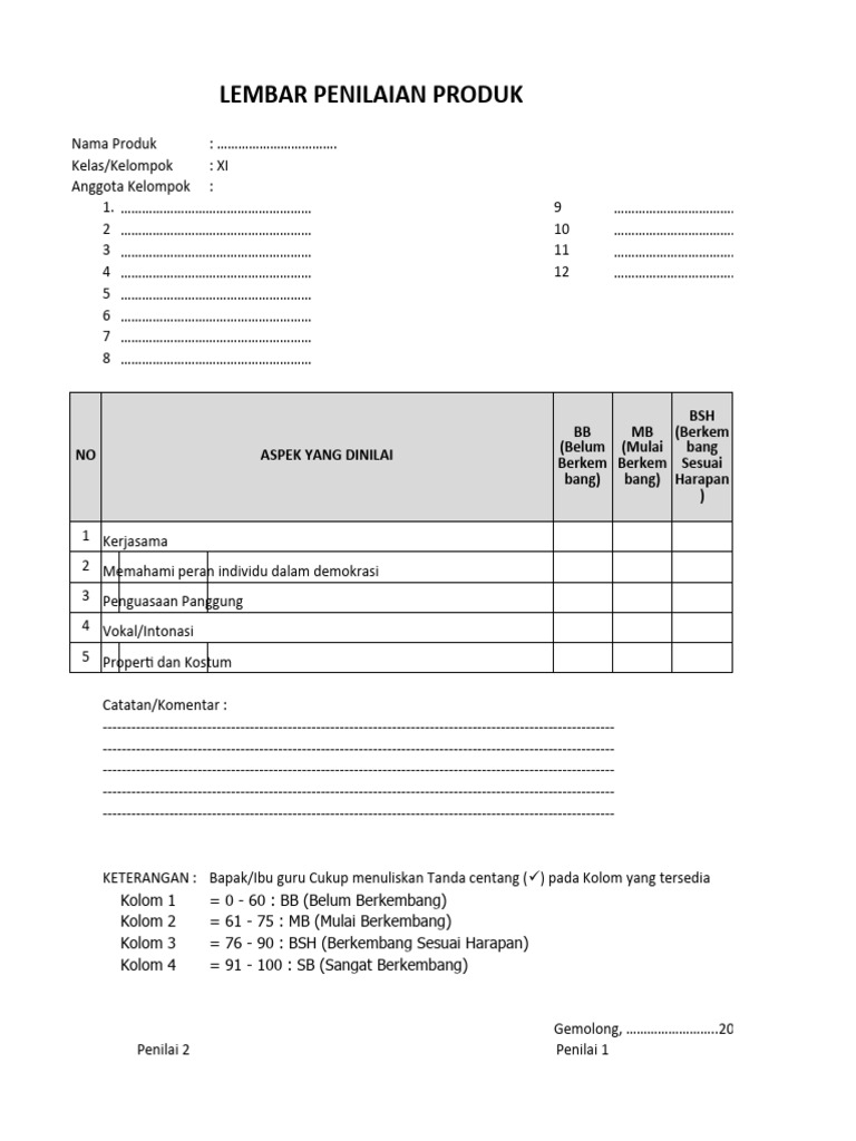 Lembar Penilaian P5 Kelas XI | PDF
