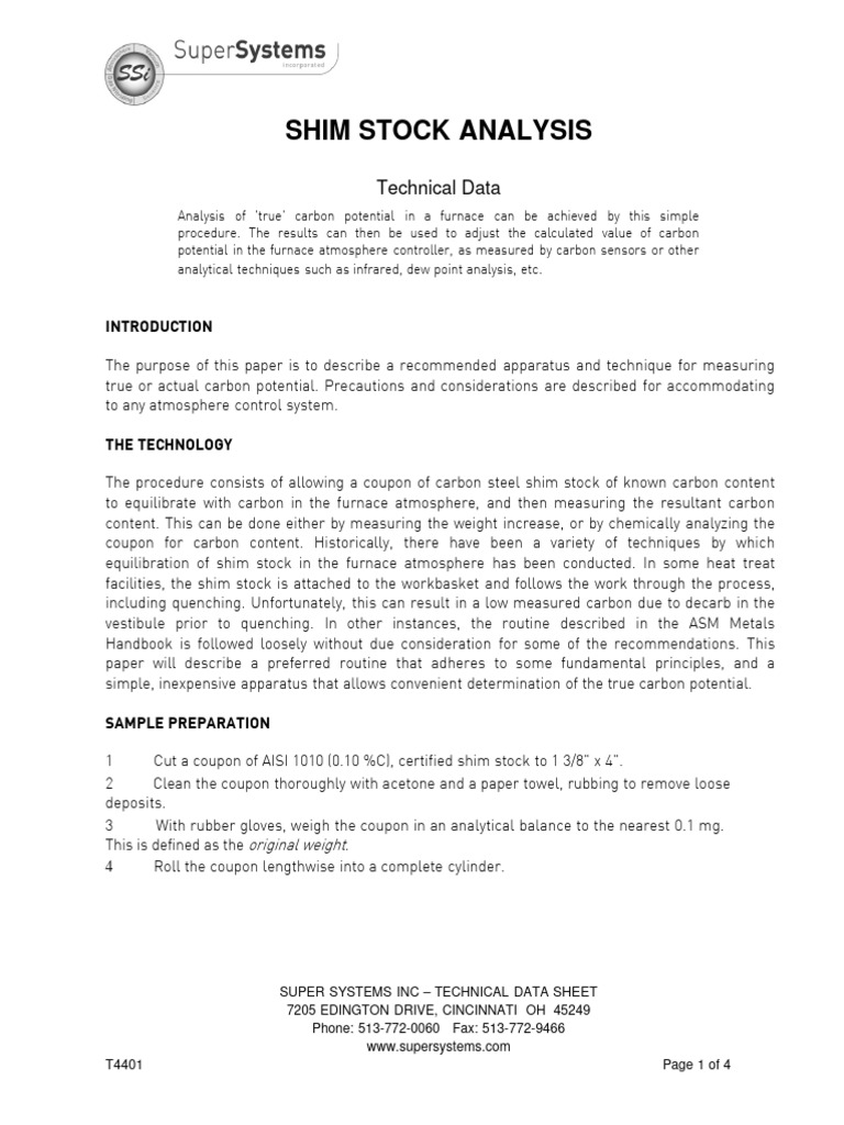 Shim Stock Analysis: Technical Data | PDF | Carbon | Materials