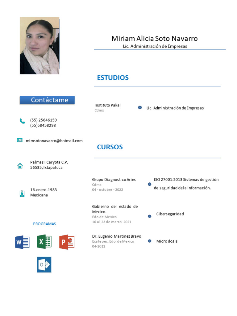 CV Miriam Alicia So To Navarro | Descargar gratis PDF | Informática
