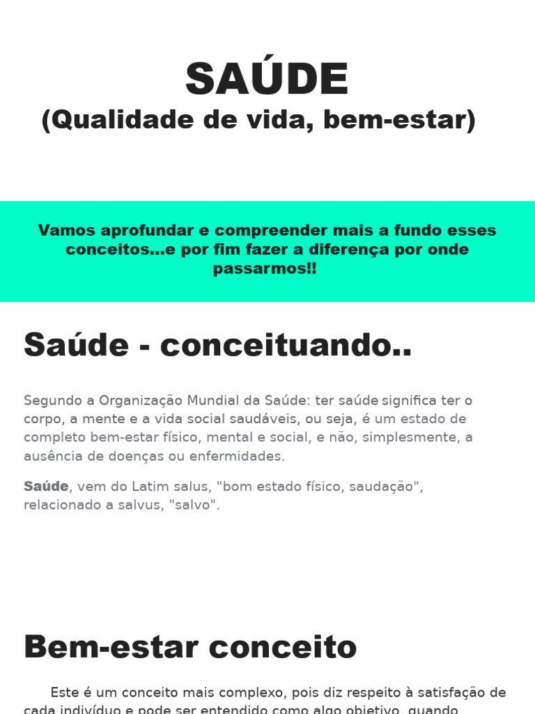 Saúde, Qualidade de Vida e Bem Estar | PDF | Bem-estar | Psicologia