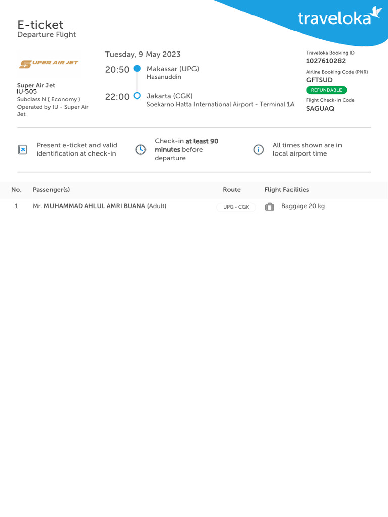 Boarding Pass MKS - JKT May 2023 | PDF | Airport | Transport