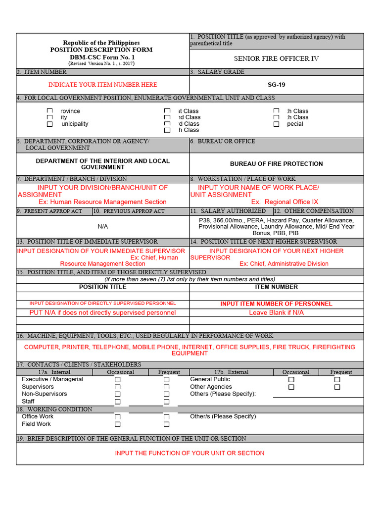 Position Description Form To Be Filled Up NOR Promotion | PDF ...
