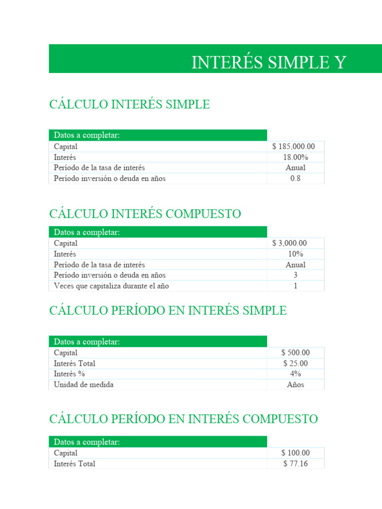 Plantilla Excel interés simple y compuesto | PDF | Interés compuesto ...