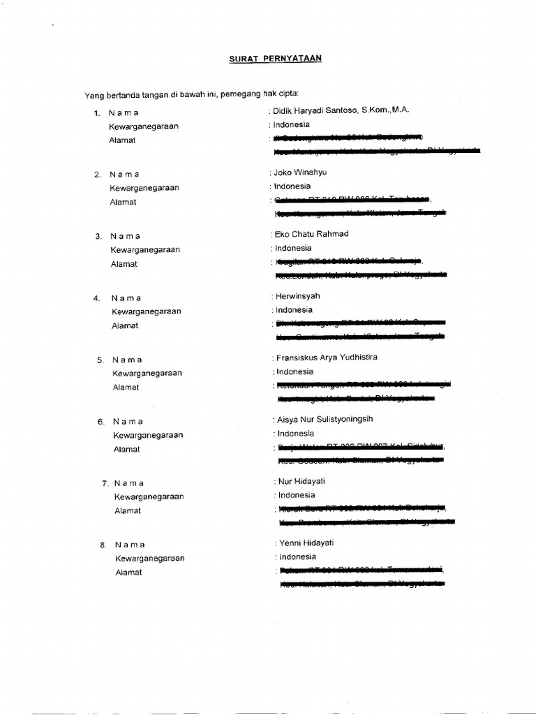 CONTOH SURAT PERNYATAAN HAK CIPTA | PDF