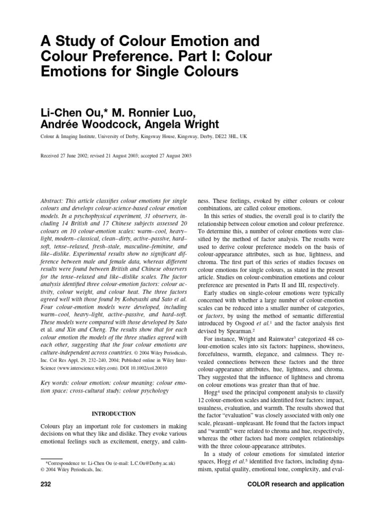 A Study of Colour Emotion and Colour Pre | PDF | Factor Analysis | Color