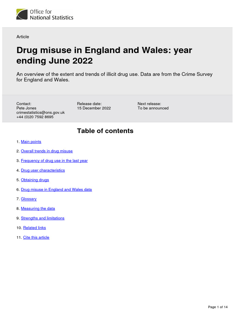 Drug Misuse Trends in England and Wales | PDF | Substance Abuse | Mdma
