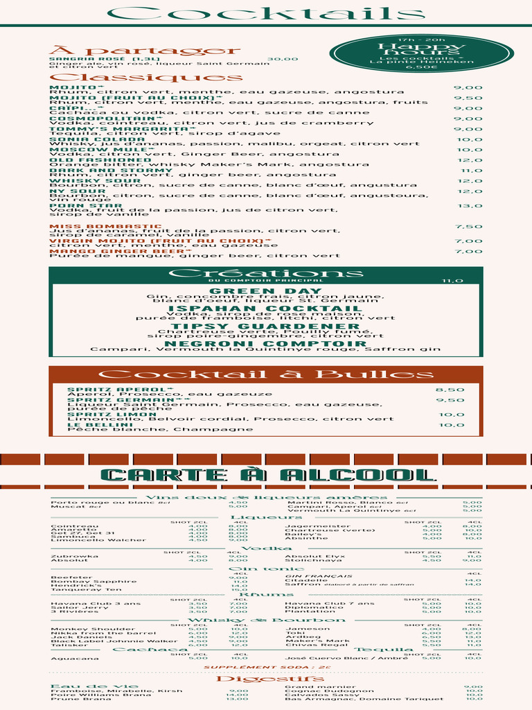 Menu des Cocktails et Boissons | PDF | Boissons alcoolisées | Boissons ...