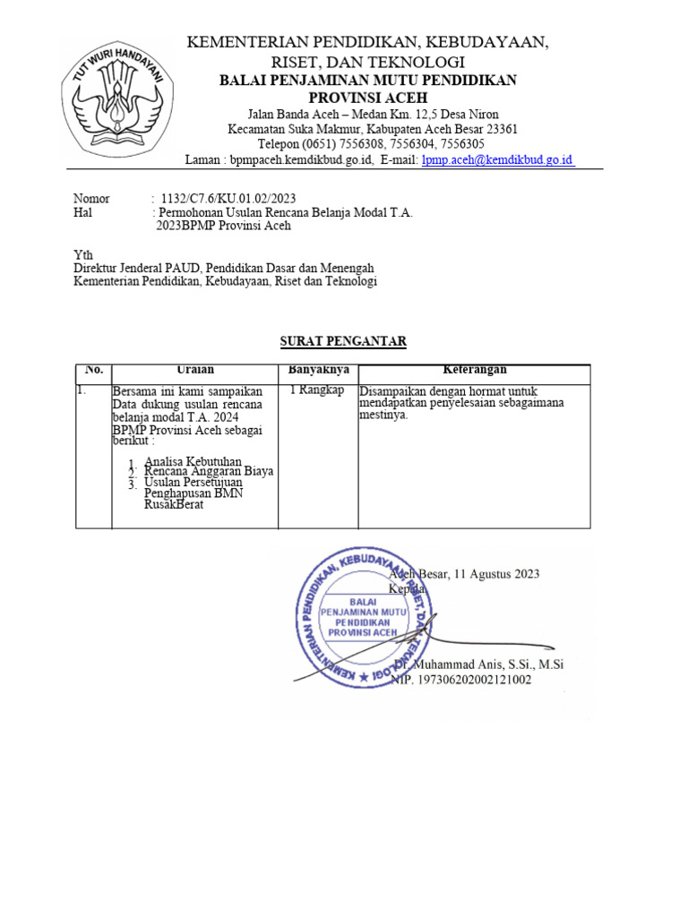 Analisa Kebutuhan Belanja Modal BPMP Aceh TA 2024 | PDF | Teknologi ...