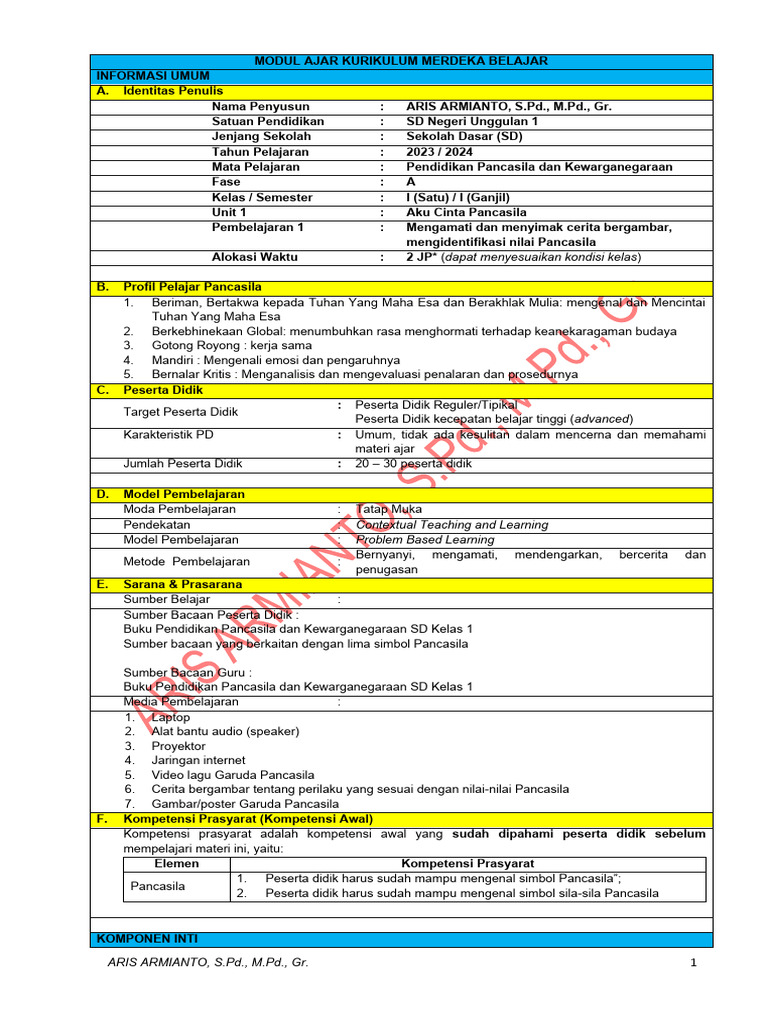 Modul PPKN KLS 1 SMS 1 | PDF