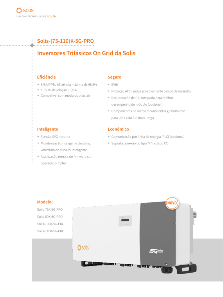 Solis Datasheet Solis - (75-110) K-5G-PRO BRA V1,0 2024 01 | PDF ...