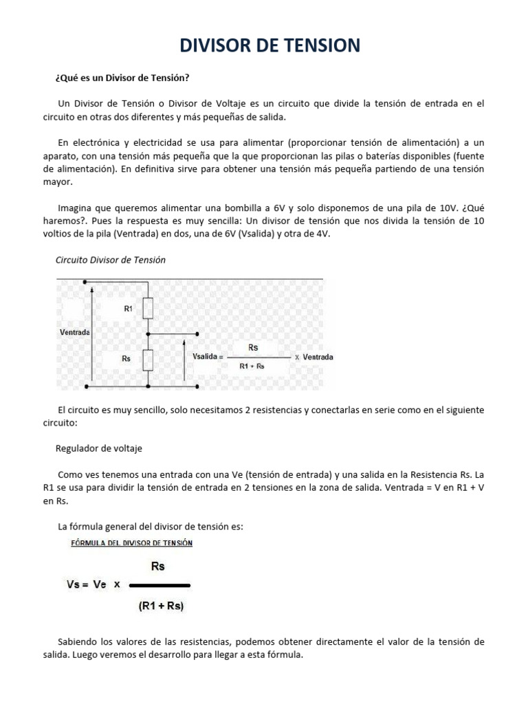 Divisor de Tension | PDF | Resistencia Eléctrica y Conductancia | voltaje