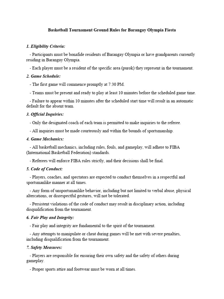 Barangay Olympia Basketball Tournament Rules | PDF | Justice | Crime ...