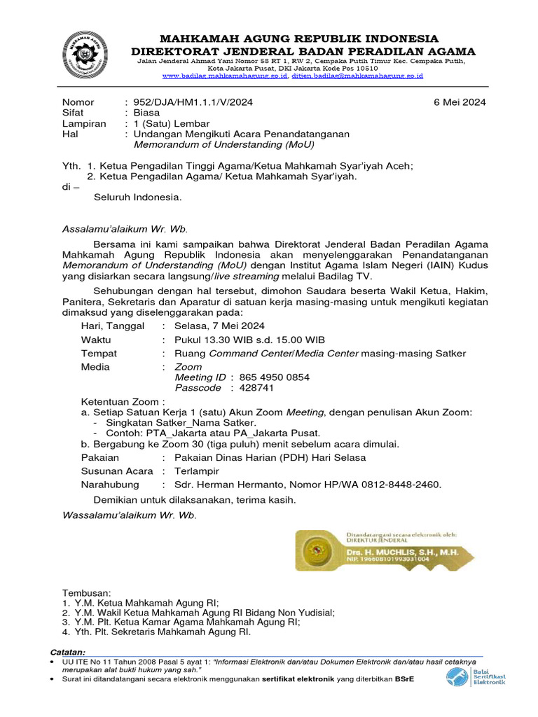 Undangan Penandatanganan MoU 2024 | PDF | Ilmu Sosial | Hukum
