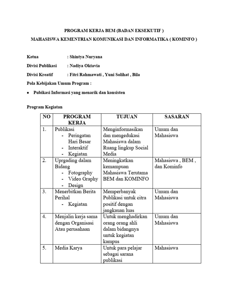 Proker BEM Kominfo 2023 | PDF | Ilmu Sosial | Seni