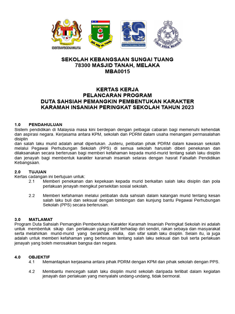 Kertas Kerja Program Duta Sahsiah | PDF
