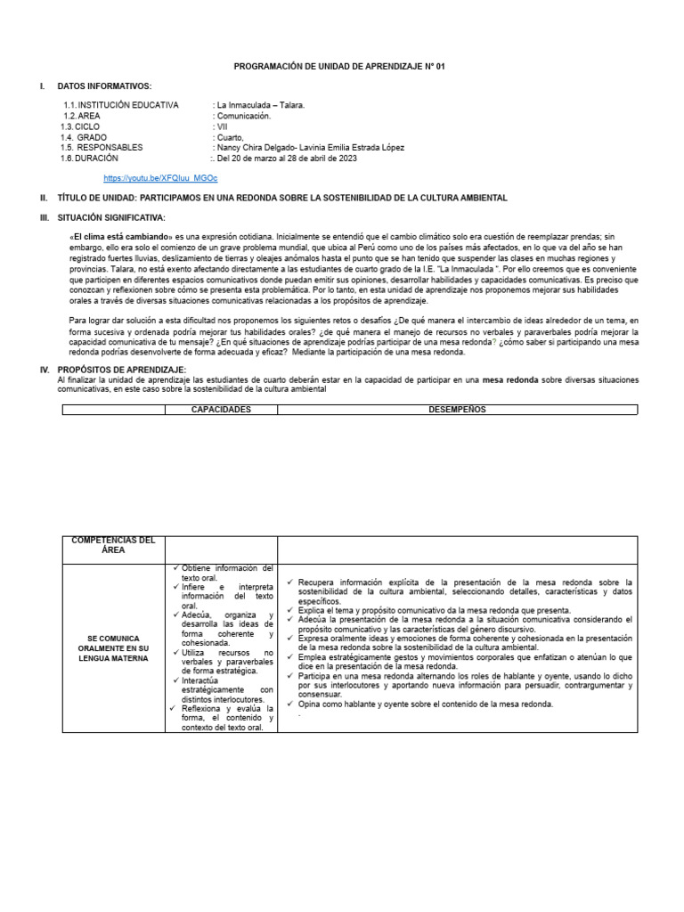Unidad de Aprendizaje. 4to 2023 | PDF | Aprendizaje | Evaluación