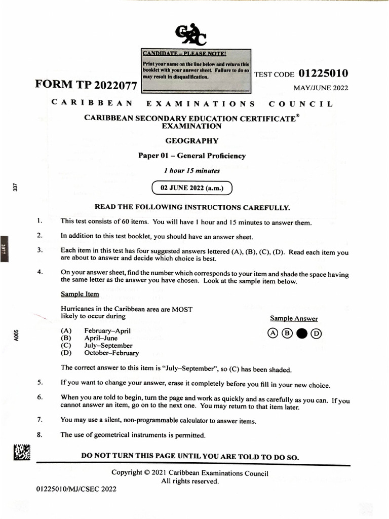 CSEC Geography June 2022 Paper 1 | PDF