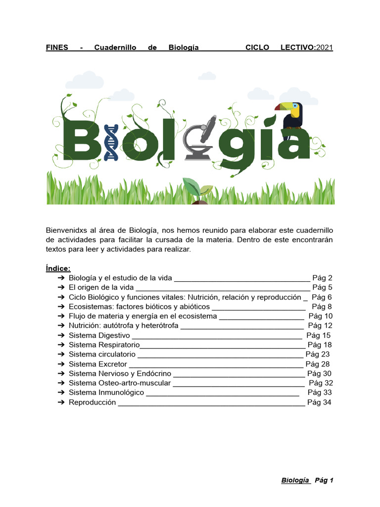 Cuadernillo de Biología 2021: Actividades y Temas | PDF | Nutrientes ...