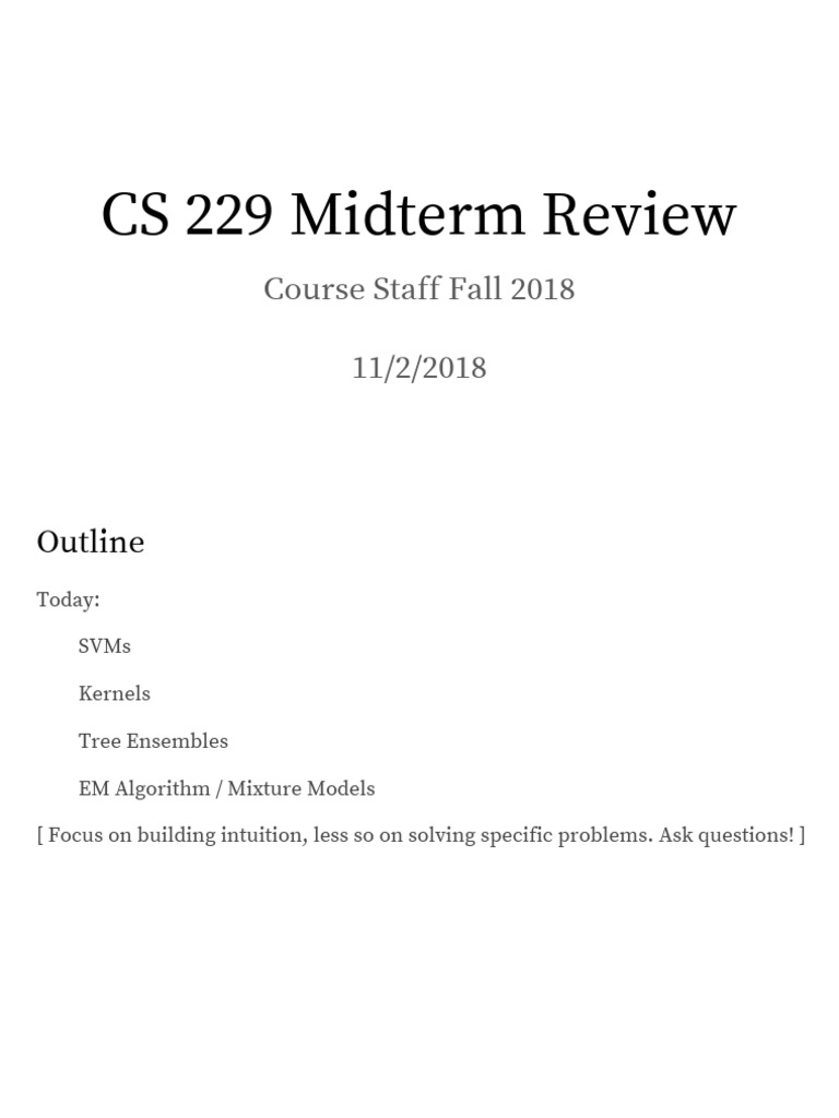 cs229-mt-review | PDF | Support Vector Machine | Statistical Classification