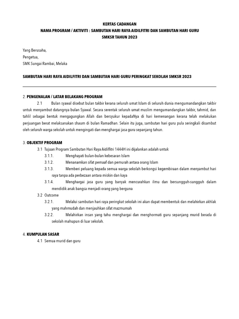 Kertas Kerja Sambutan Raya Dan Hari Guru | PDF