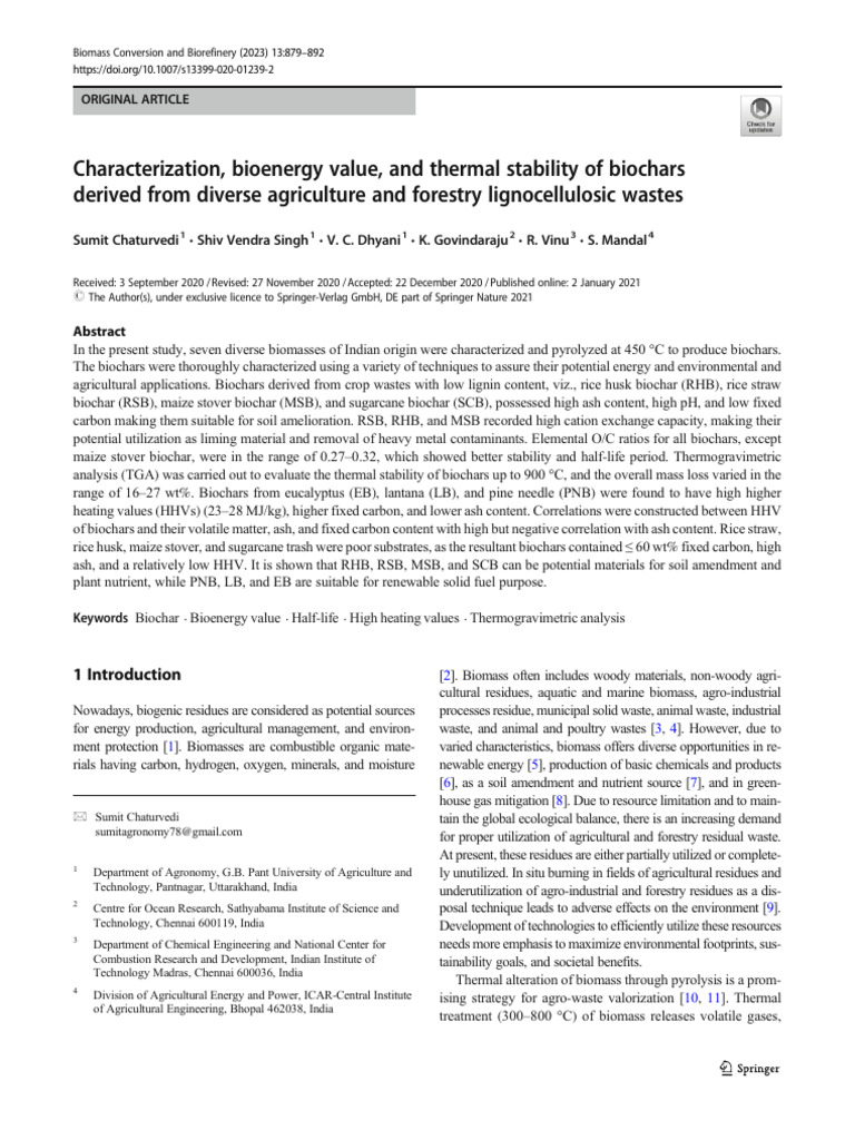 99 Characterization Bioenergy Value And Thermal Stability Of Biochars